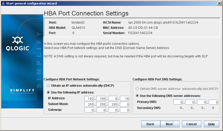 Configuring HBA Ports Using the General Configuration Wizard - Step 3